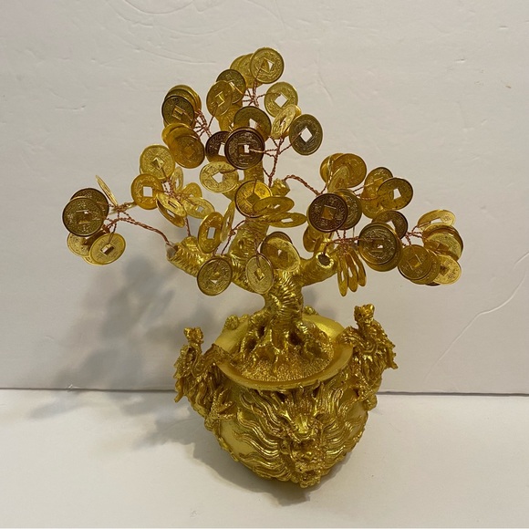 Art | Feng Shui 9 Tall Money Tree Dragon Pot W Gold Coins Decor For ...